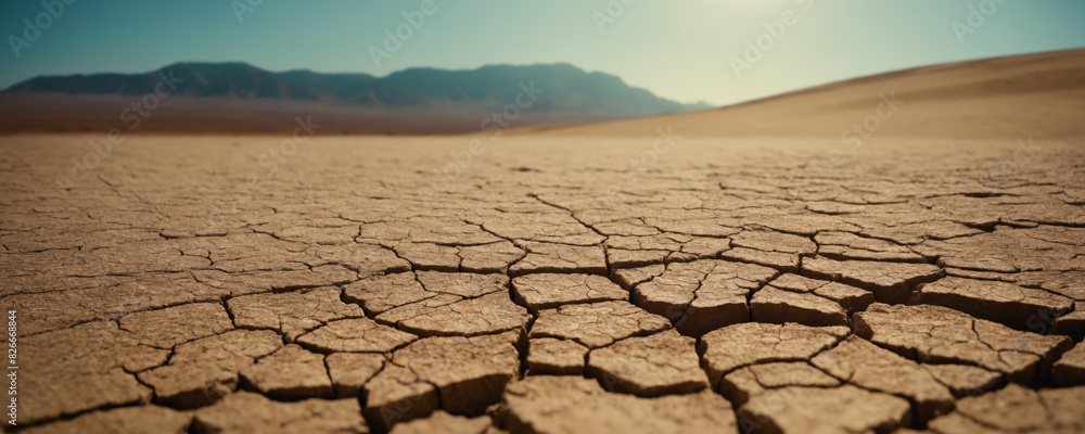 Barren land. Landscape with dry, dead, cracked soil. Summer drought ...