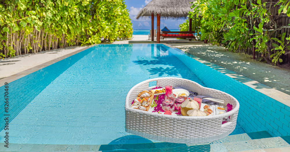 Fresh breakfast swimming pool, floating breakfast luxurious tropical ...
