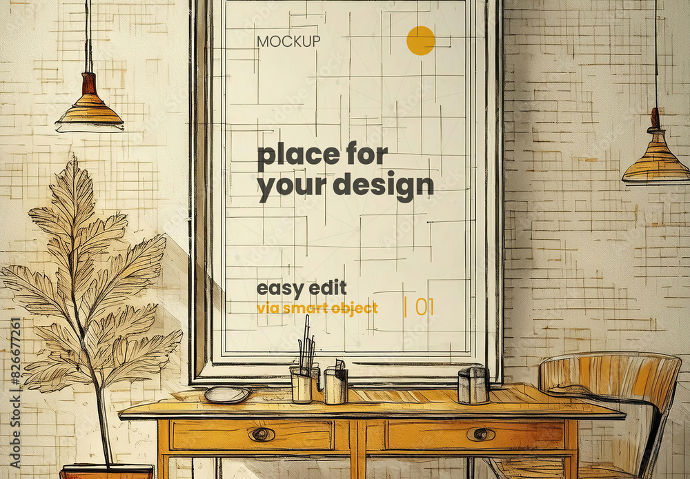Architecture Sketch Drawing Poster Frame Mockup 04 Generative Ai Stock ...