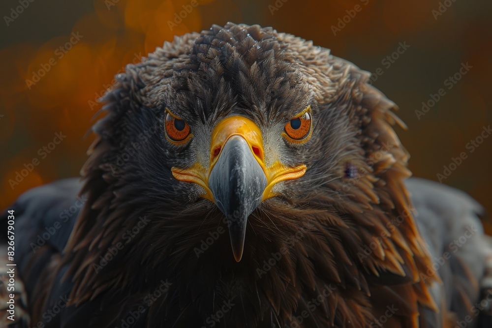 Fierce and Majestic Bald Eagle Gazing Intensely with Piercing Orange ...