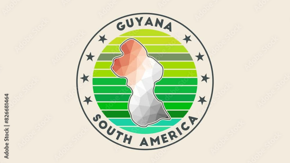 Guyana intro video. Badge with the circular name and map of the country ...