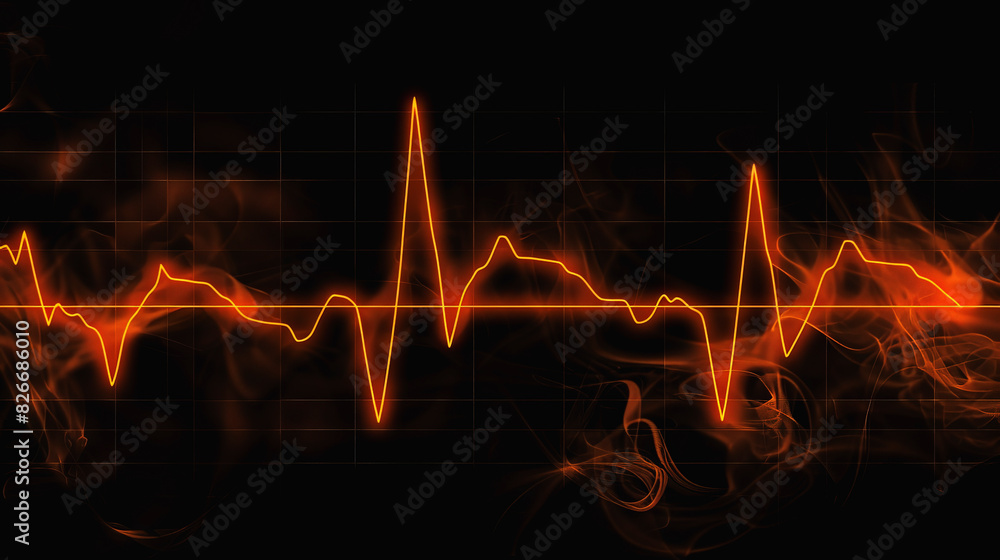 A digital illustration of an orange heartbeat line, resembling an ...