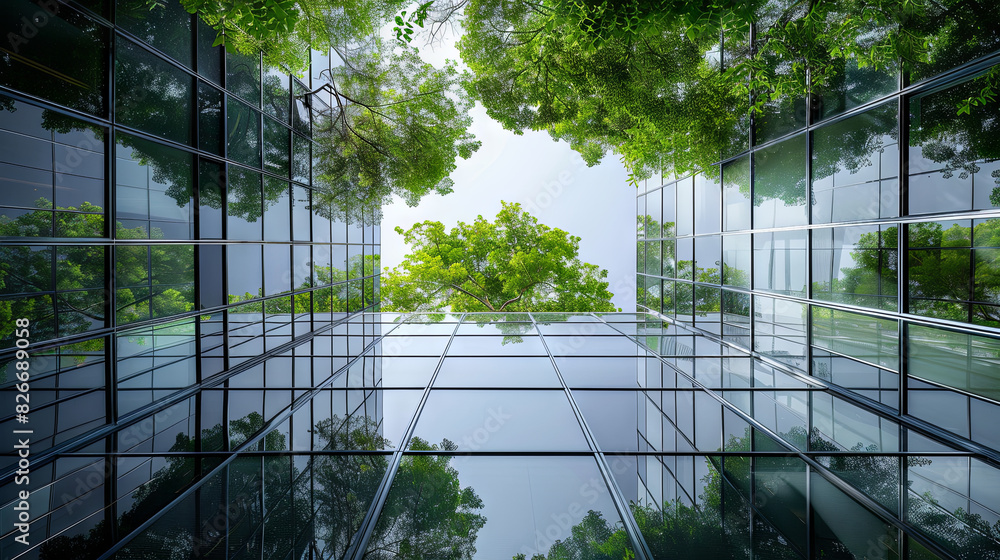 A sustainable green building designed with eco-friendly features and ...