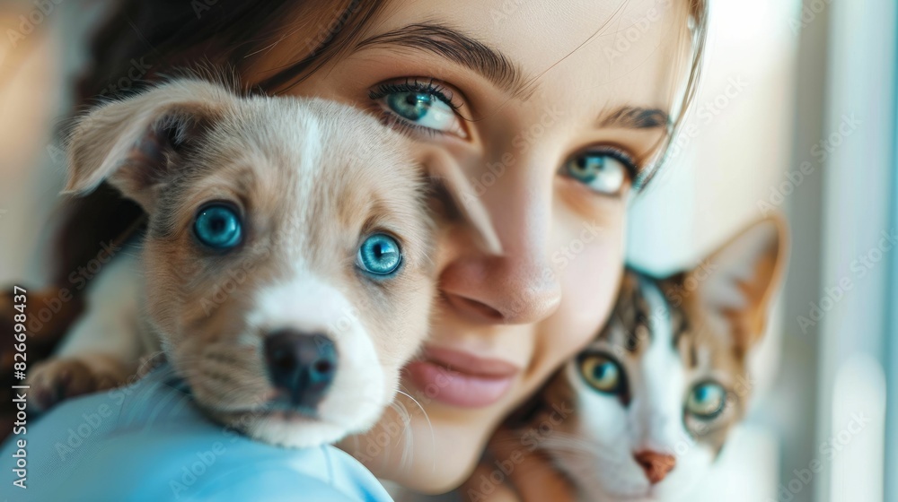 A Felidae and a woman gaze out the window, their noses almost touching ...