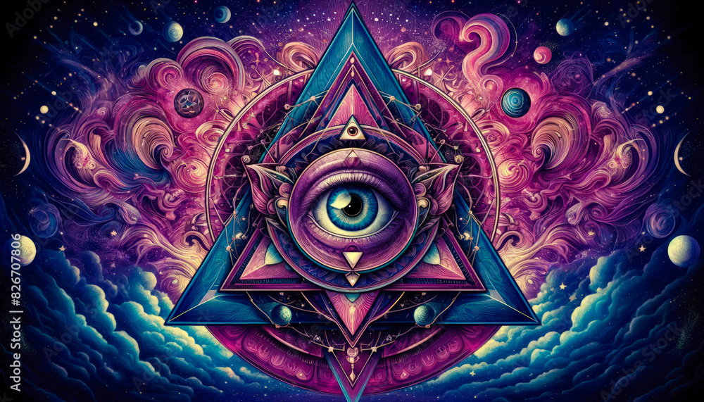 Complex Mystical Illustration Featuring A Central Third Eye Within A ...