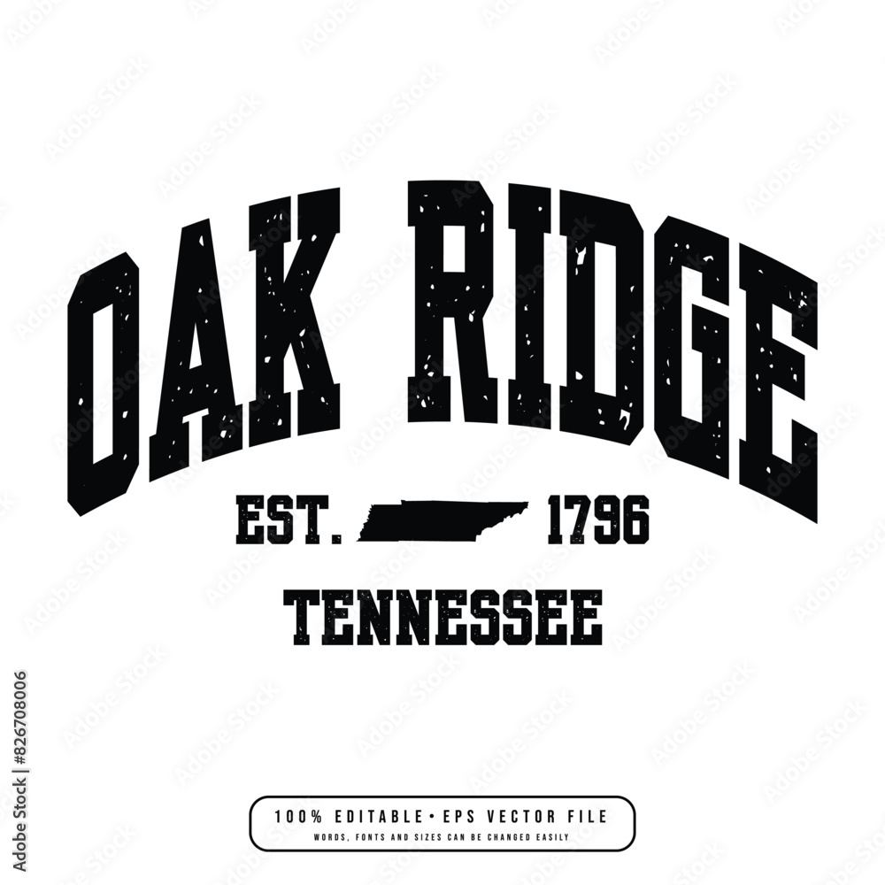 Oak Ridge text effect vector. Editable college t-shirt design printable ...