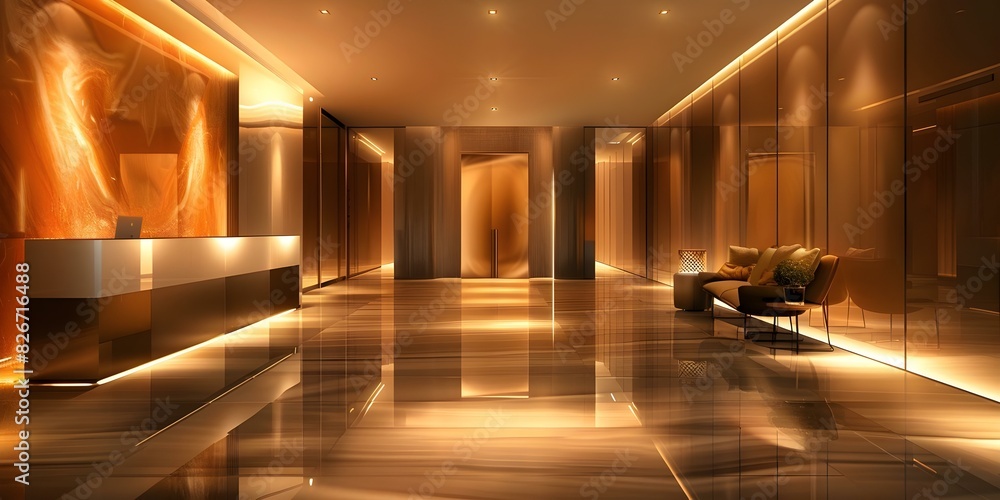Contemporary empty entrance hall or office hallway with modern design ...