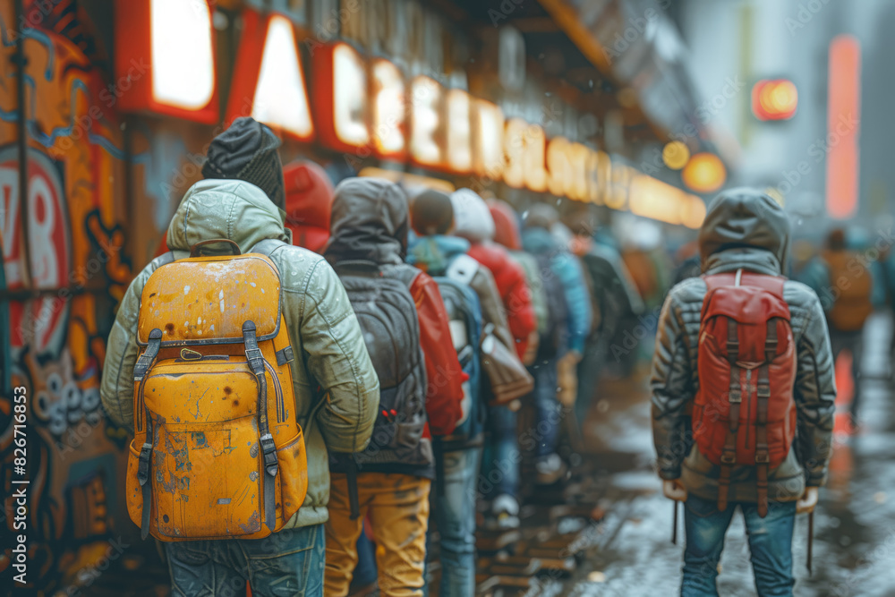 Unemployment crisis depicted through long lines at job centers and food ...