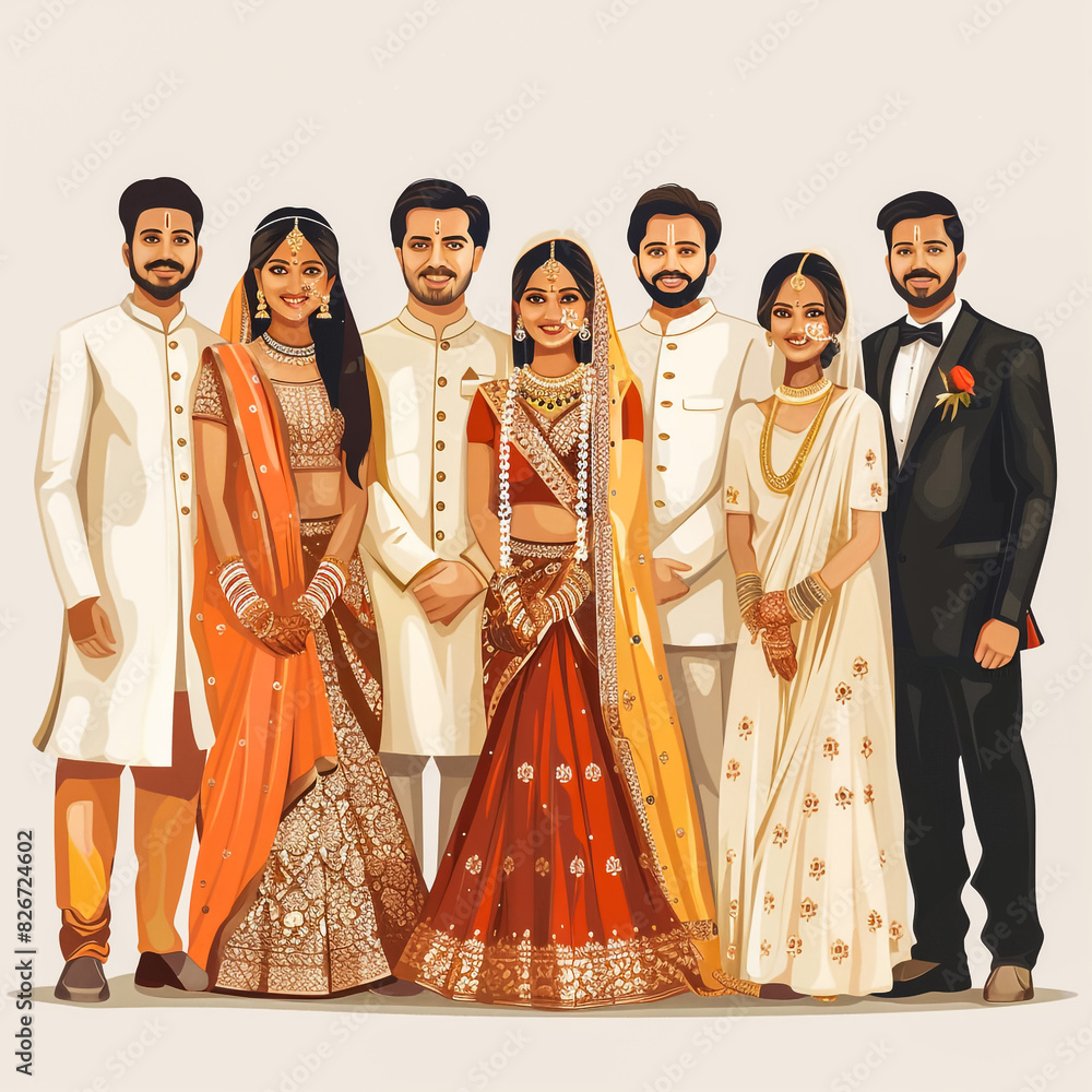 INDIAN BRIDE AND GROOM VECTOR ILLUSTRATION COLOUR. Indian wedding ...