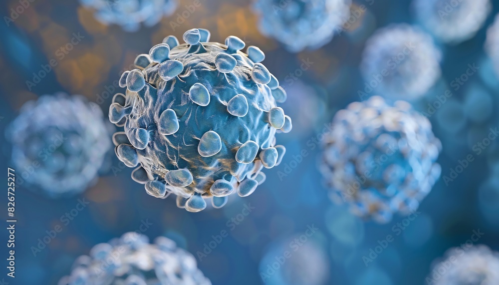 Herpes simplex virus plain blue color background scientific Stock ...