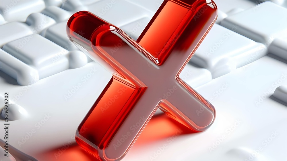 3d render of red glass model of false signender of glass check mark ...