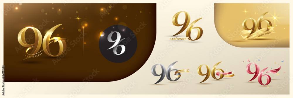 96th anniversary logotype modern gold number with shiny ribbon ...