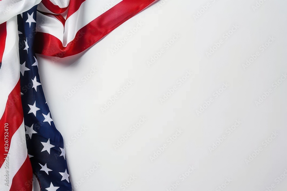 American flag draped on white background. Patriotic theme and national ...