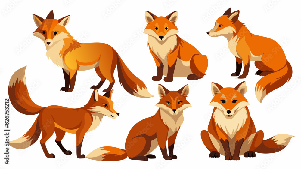 Fox Vector Set, In Different Poses Like Sitting And Standing ...