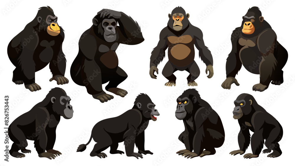 Gorilla Vector Set, In Different Poses Like Sitting And Standing ...