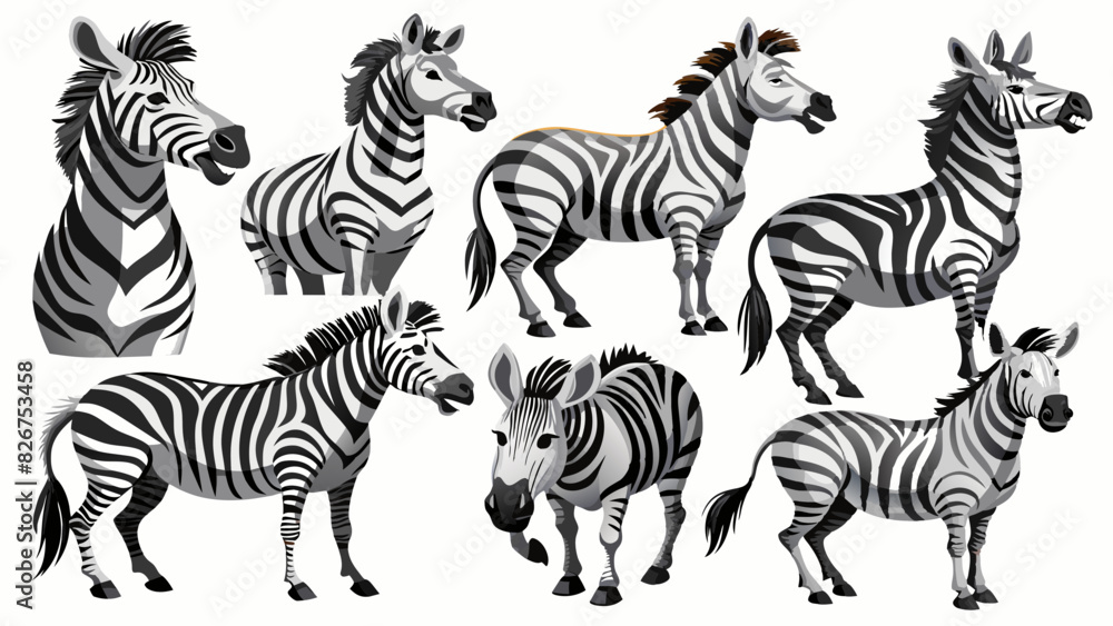 Zebra Vector Set, In Different Poses Like Sitting And Standing ...