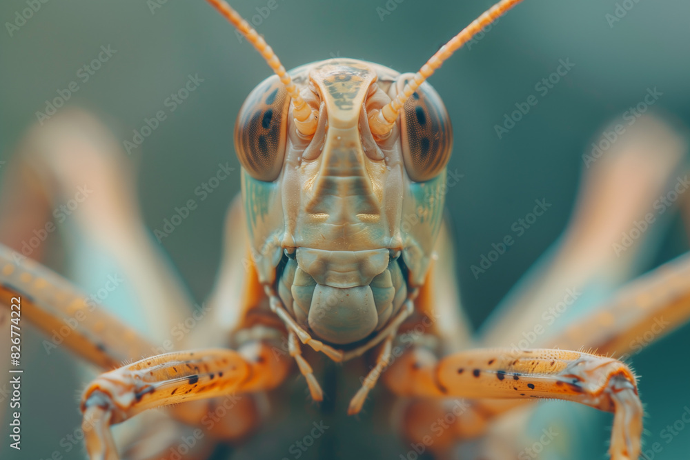 Locust close-up. Macro image of locusts on a crop. Natural disaster ...