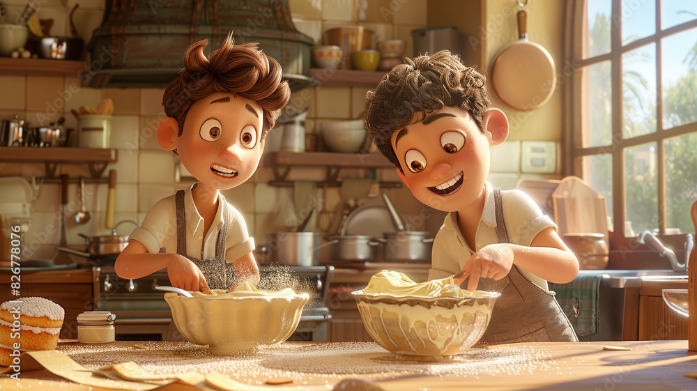 Enjoy the heartwarming illustration capturing two friends cooking ...