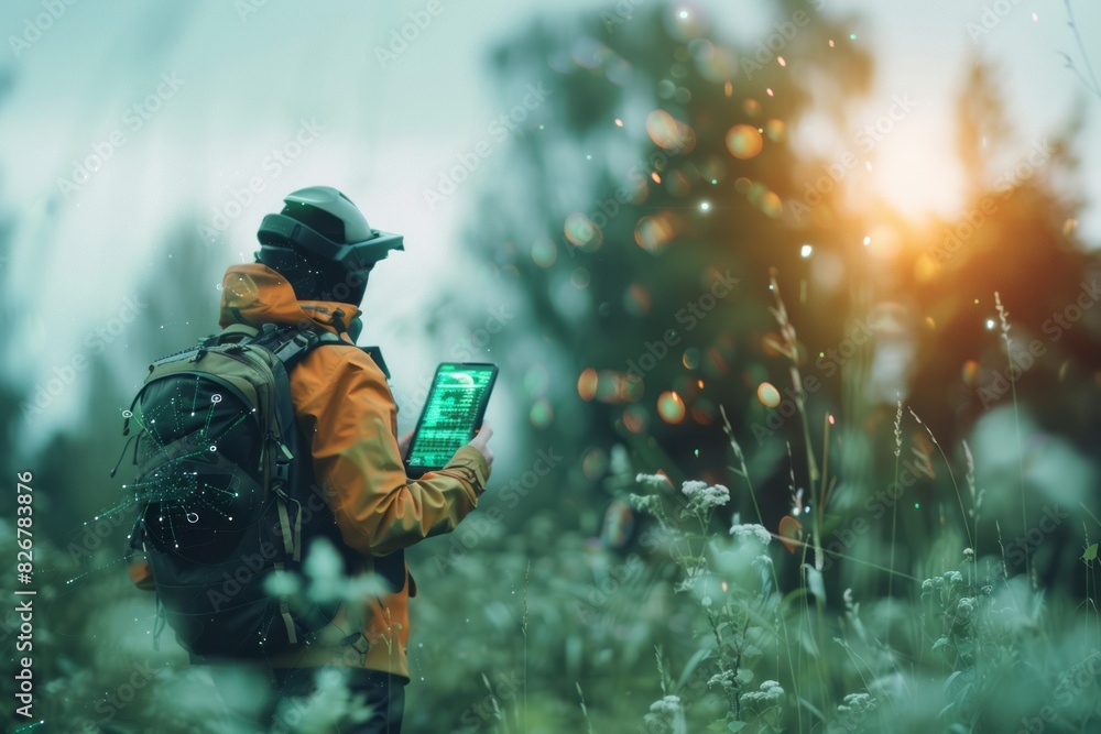 Conservation scientist with wildlife tracking systems, in conservation ...