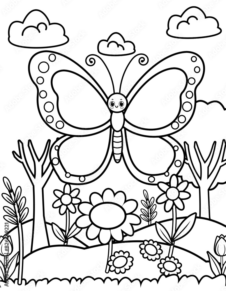 Butterfly coloring page for kids, spring coloring pages for kids Stock ...