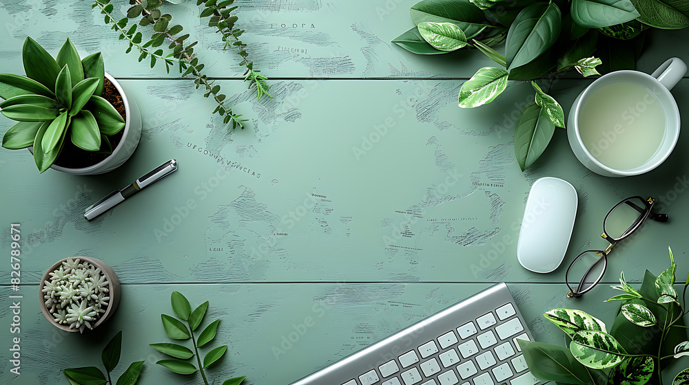 Modern Office Desk Setup with USA Map Backdrop Stock Illustration ...