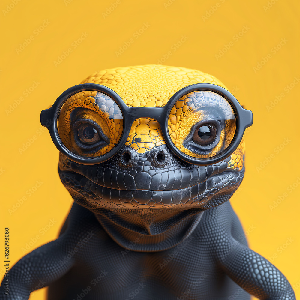 funny passport photo of a yellow-headed lizard with glasses Stock Photo ...