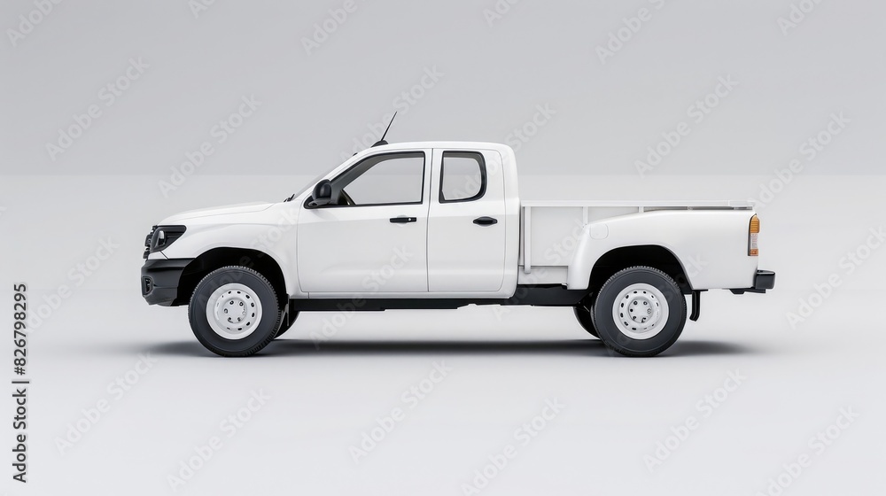 White pickup truck side view on white background ideal for mockups ...