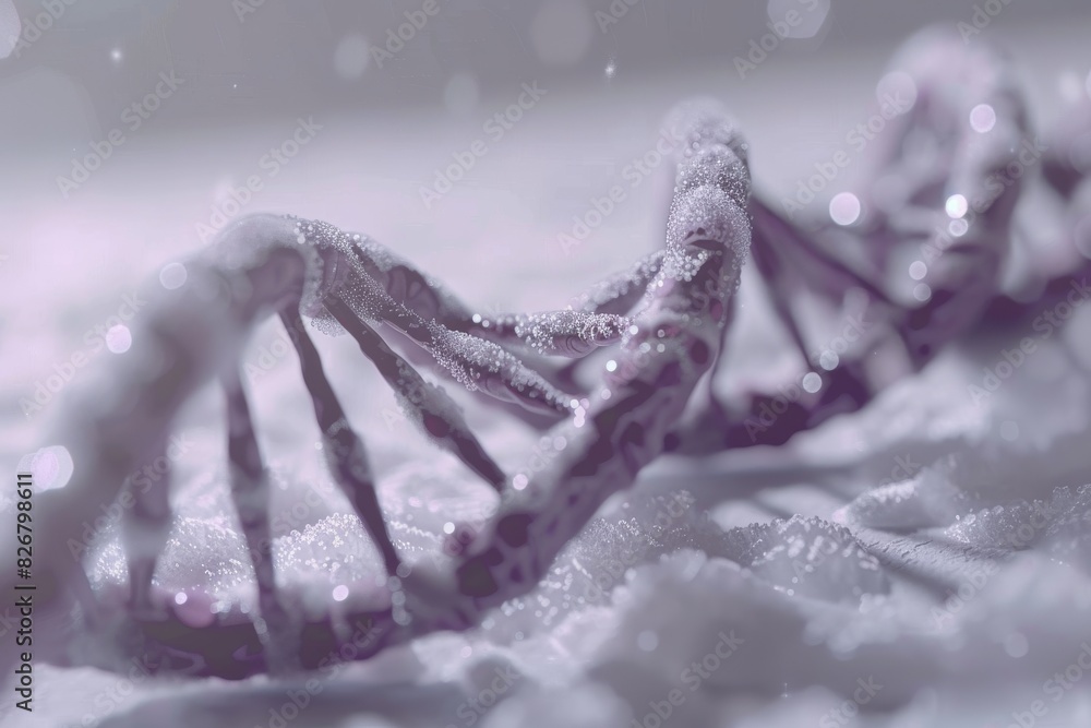 Silver DNA strand in a frosty setting embodies the stoic preservation ...