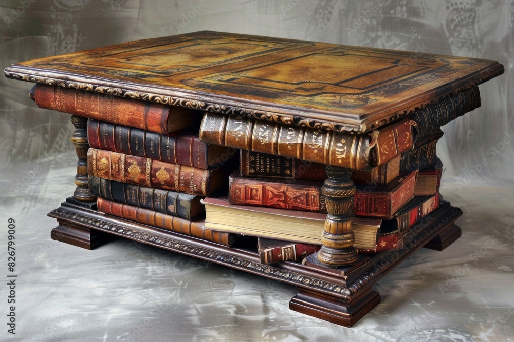 Elegant vintage bookthemed handcrafted table for book lovers in a cozy ...
