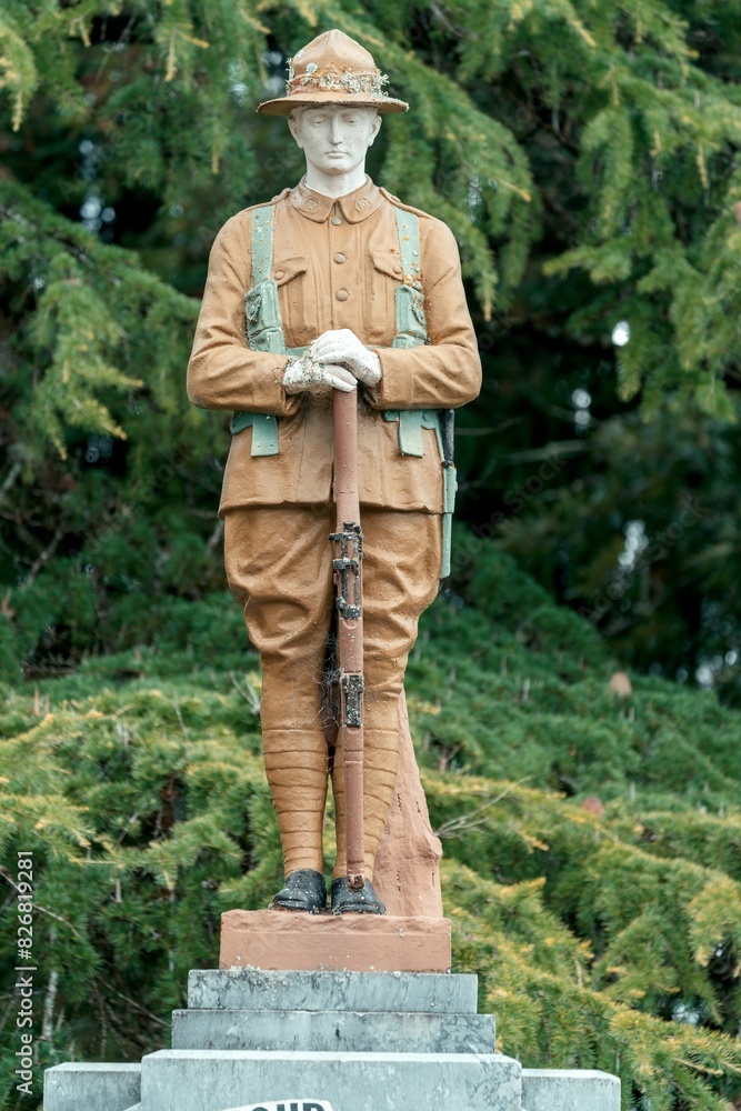 Anzac war memorial statue inMurchison, Tasman, New Zealand. Stock Photo ...