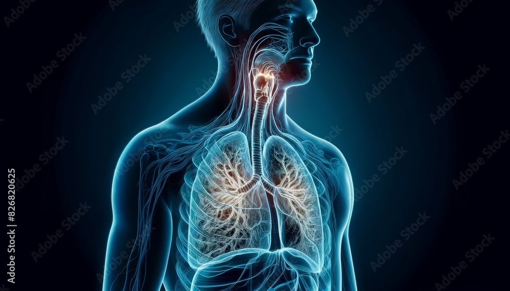 Medical Illustration of Human Body in Asthma Attack in the Respiratory ...