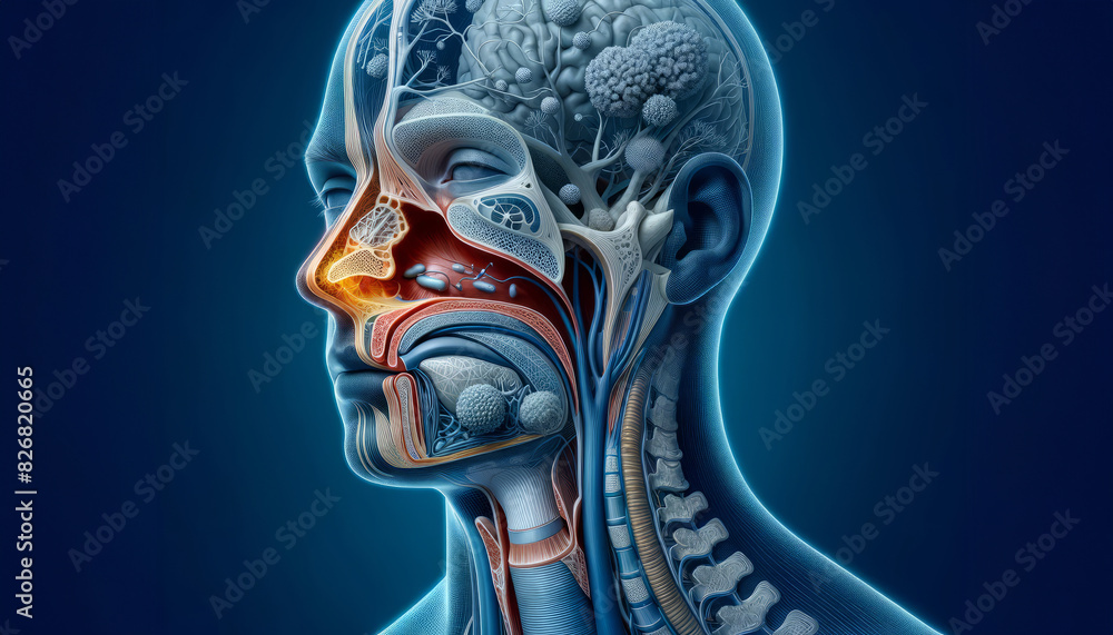 Medical Illustration of Human Body Highlighting Allergic Rhinitis.3D ...