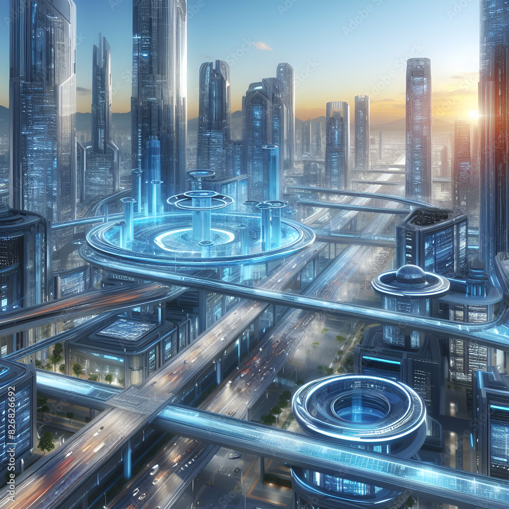 Futuristic High-Tech City with Towering Skyscrapers and Advanced ...