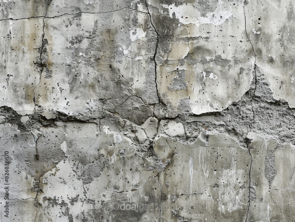 Distressed concrete wall with a rugged, pitted texture and small ...
