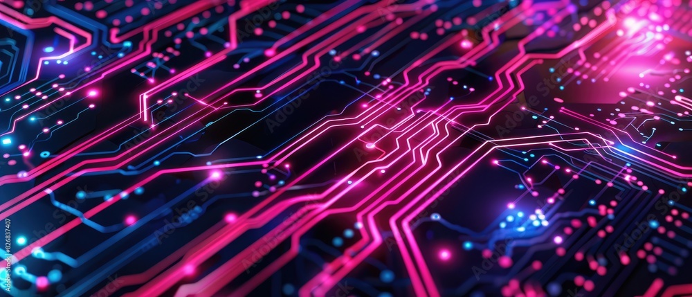 2d illustration abstract futuristic electronic circuit technology ...