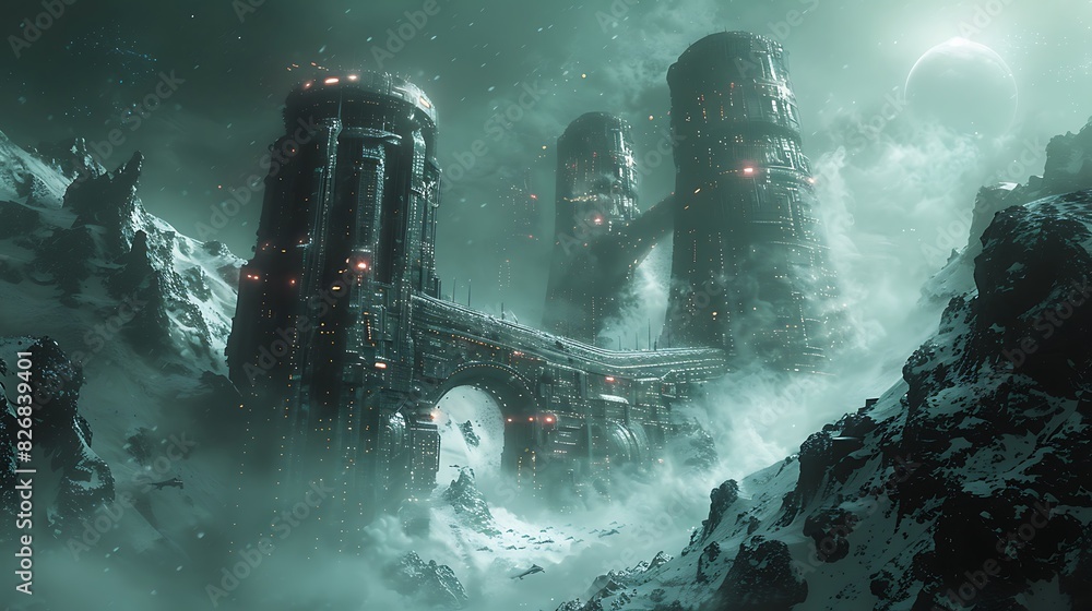 metallic alien race with nanotechnology on a planet covered in massive ...