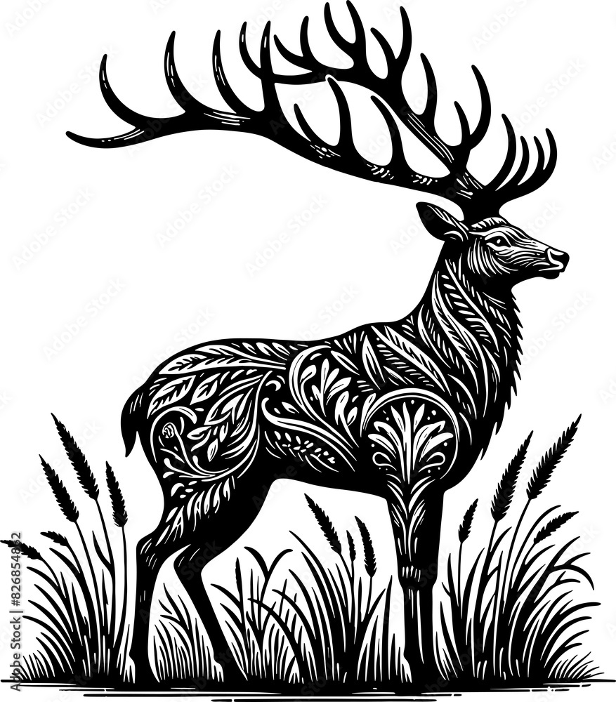 PNG (transparent). Deer illustration black and white. Great for ...