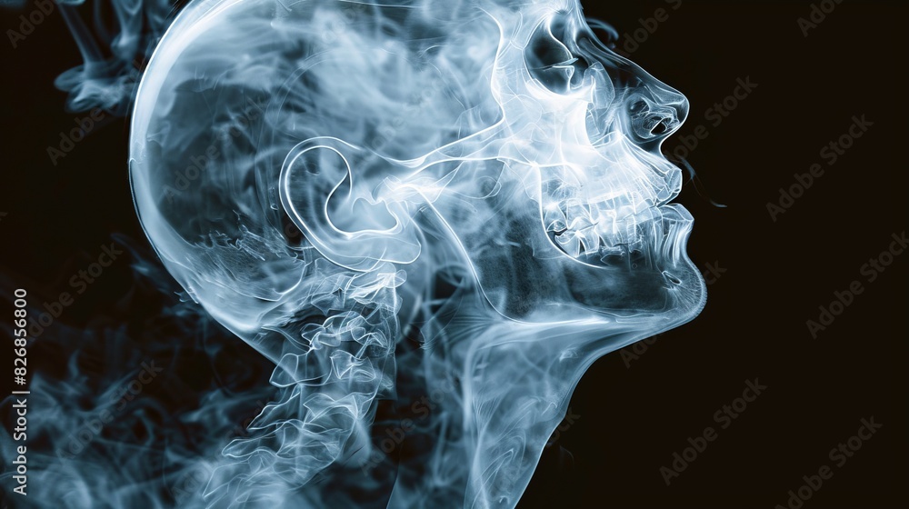 X-ray of human head, Glowing blue in the X-ray, Photo of human skull x ...