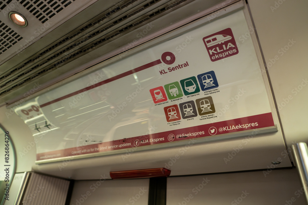KUALA LUMPUR, MALAYSIA - MARCH 21, 2023: inside KLIA Ekspres train ...