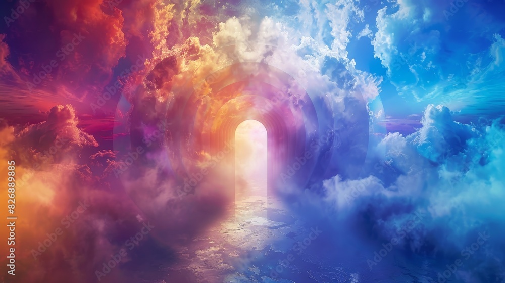 Vibrant spectrum arches transforming into a gateway, merging ...
