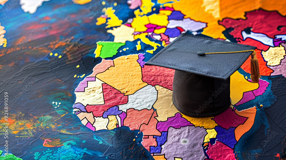 Graduation cap on colorful jigsaw puzzle map - A striking image ...
