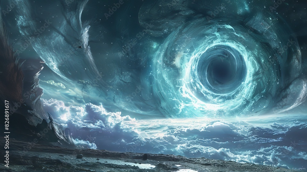 Mystical dimension with an enigmatic portal surrounded by a vibrant ...