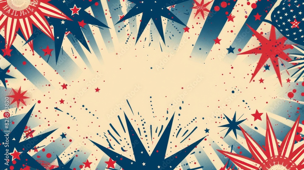 Vintage Fourth of July fireworks background - An illustration with a ...