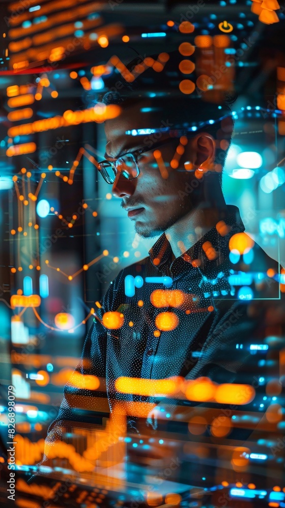 Double exposure, human resources manager and digital resource ...