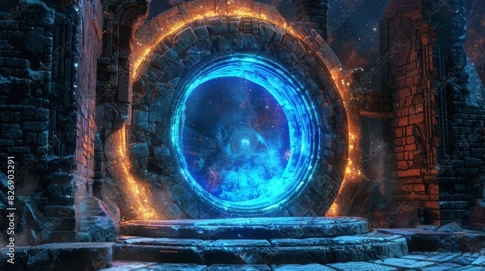 Mystical portal in ancient ruins setting - A digital art depiction of ...