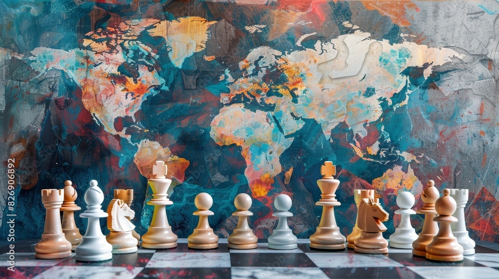 Colorful abstract world map on chessboard - An image with a colorful ...
