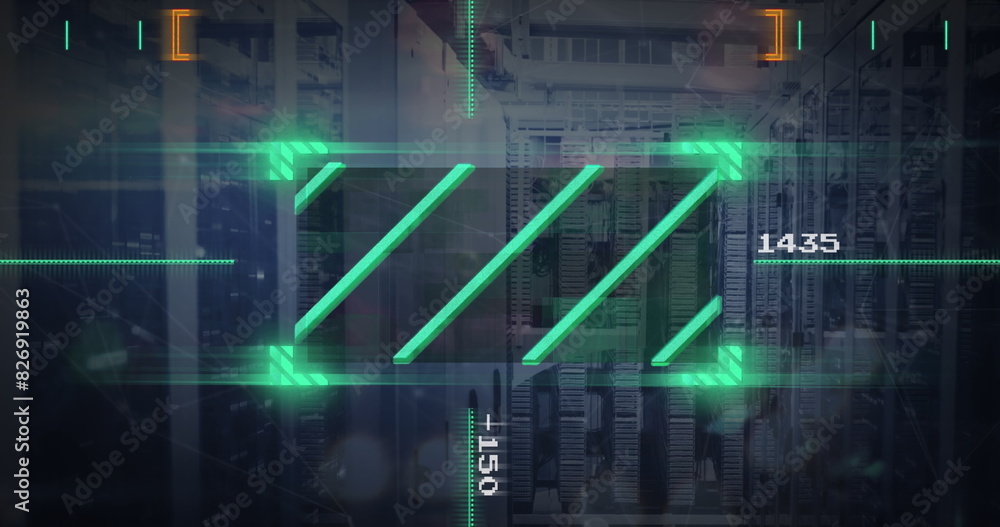 Image of lines in viewfinder and changing numbers over data server systems in server room Stock ...