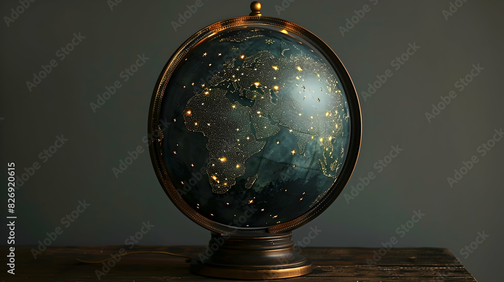 A weathered globe with constellations depicted as glowing ...