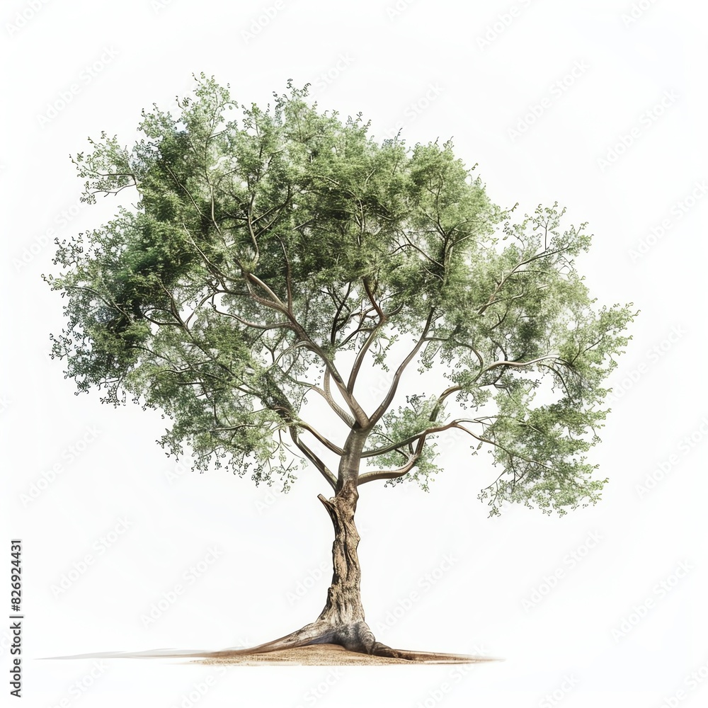 Photorealistic 3D render of an olive tree with a large thick trunk and ...