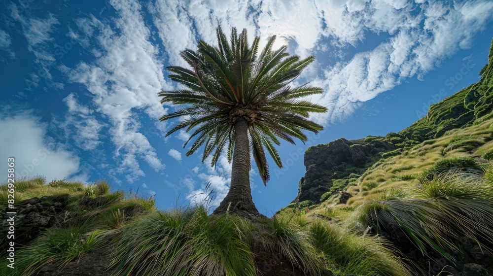 Palm tree on Terceira Island Azores depicted from a low angle Stock ...